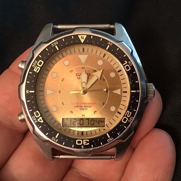 Casio Arnie Watch 44mm Gold Tone Dial 1374 AMW-320D Brand New Battery ...