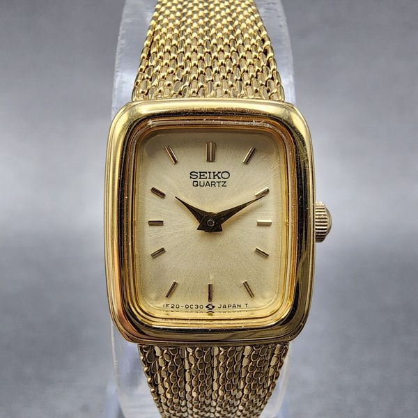 VTG Seiko Watch Women 14mm Champagne Dial Gold Tone Rectangle New ...