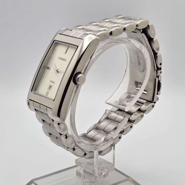 Fossil Steel FS2546 Mens Tank Date Watch Sunburst White Dial Stainless ...