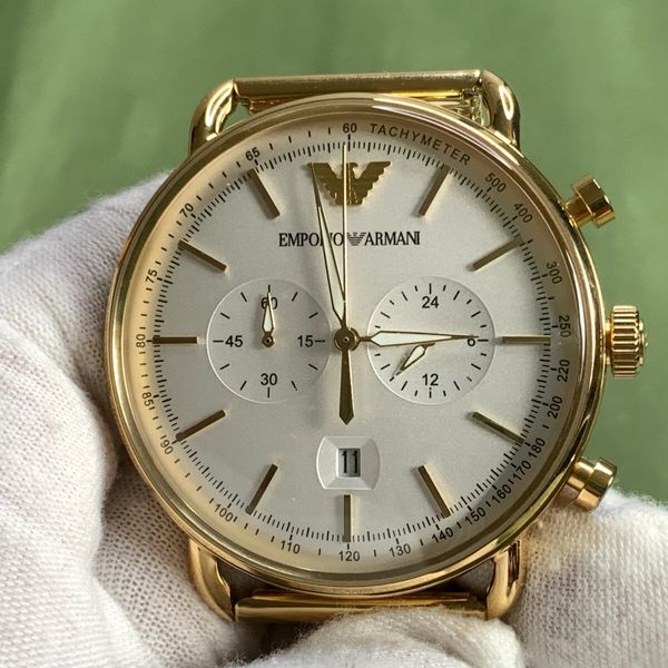 Emporio Armani AR11315 Chronograph Date White Dial 5 Atm Gold Men's ...