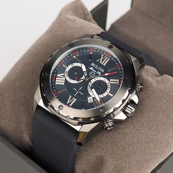 Bulova Marine Star 98B259 Gray Silicone Strap Chronograph Men's Quartz ...