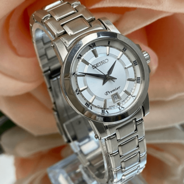 Seiko Premier Stainless Steel Watch with Date / Sapphire Crystal Roman ...
