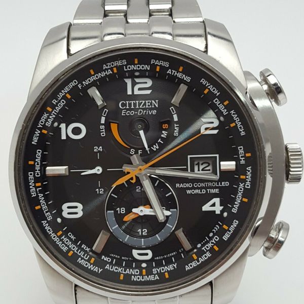 Citizen Eco Drive H820-S087104 World Time Radio Controlled Stainless ...