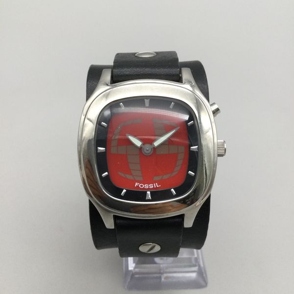 Fossil Big Tic Watch Mens 39mm Red Black Leather Band JR8292 New ...