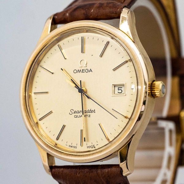 **NEAR MINT** Vintage OMEGA Seamaster Cal.1342 Quartz Gold Dial Men's ...