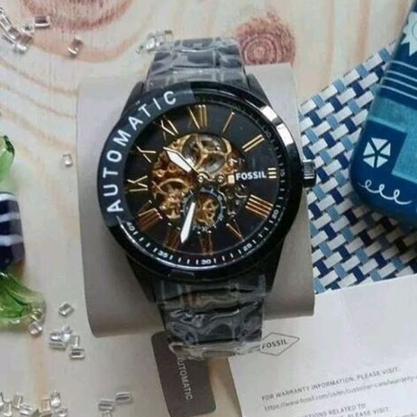 NWT Fossil Flynn Pilot Mechanical Black Gold Skeleton Automatic Watch ...