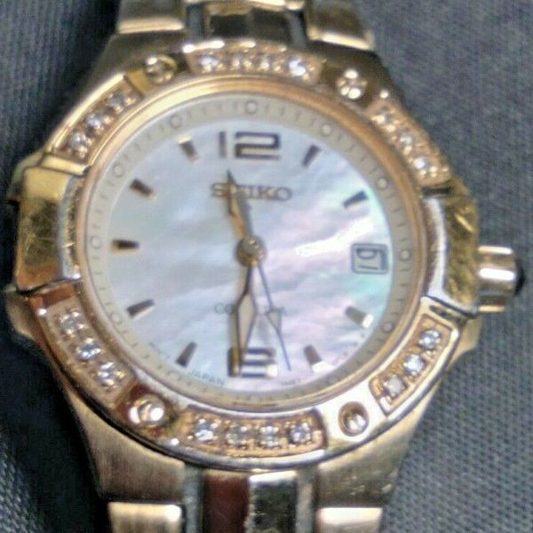 Seiko Coutura 7N82-0CG0 Diamond Accents Ladies Watch MOP Dial Date ...