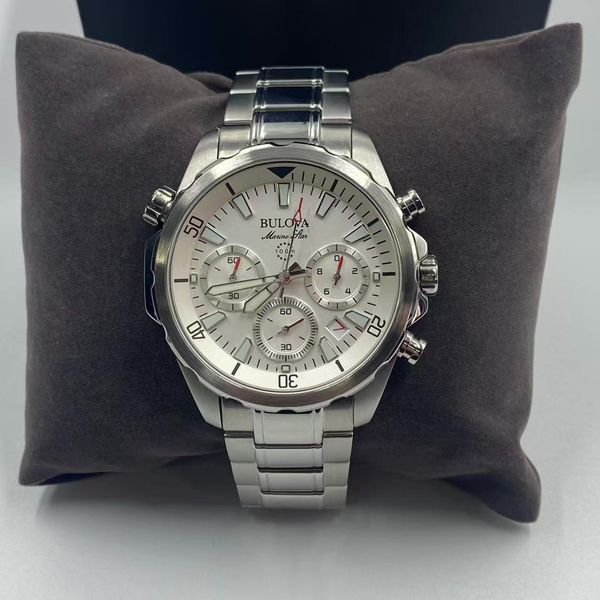 Bulova Marine Star 96B255 White Dial Men's Chronograph Quartz Watch ...