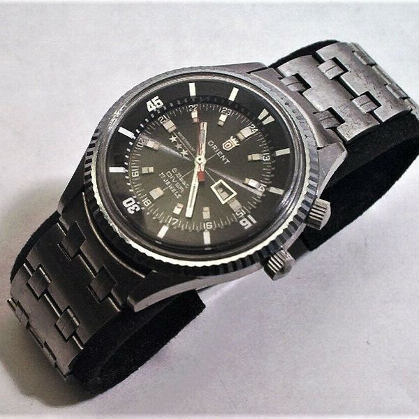 RARE ORIENT 8 BEAT DIVER MEN'S 17J DATE W/ SLIDE RULE BEZEL + ORIGINAL ...