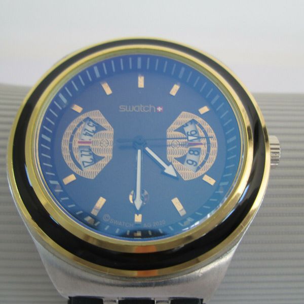 MEN'S SWATCH WRISTWATCH IRDNY 2020 OMAR 1956 LARGE FACE GOLD WORKING ...