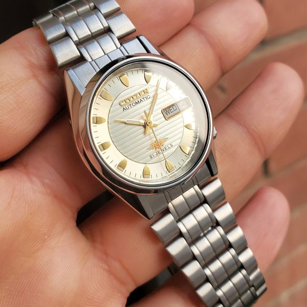 Citizen Eagle Beige Textured Sunburst Dial Retro Vintage Ultra Rare JDM ...