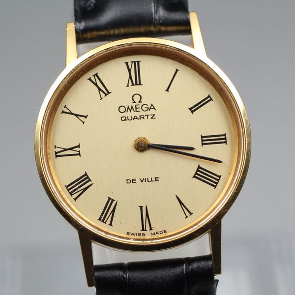 [Near MINT] Vintage Omega De Ville Cal.1350 Gold Roman Dial Quartz ...