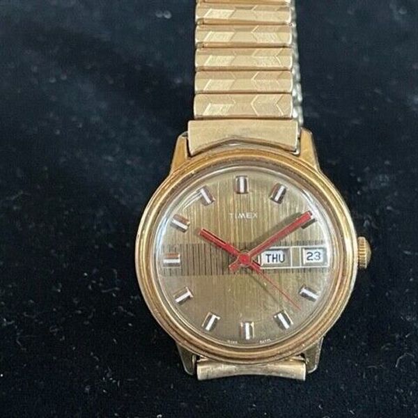 Vintage Men's Timex Marlin Gold Tone Mechanical Watch Day Date Runs ...