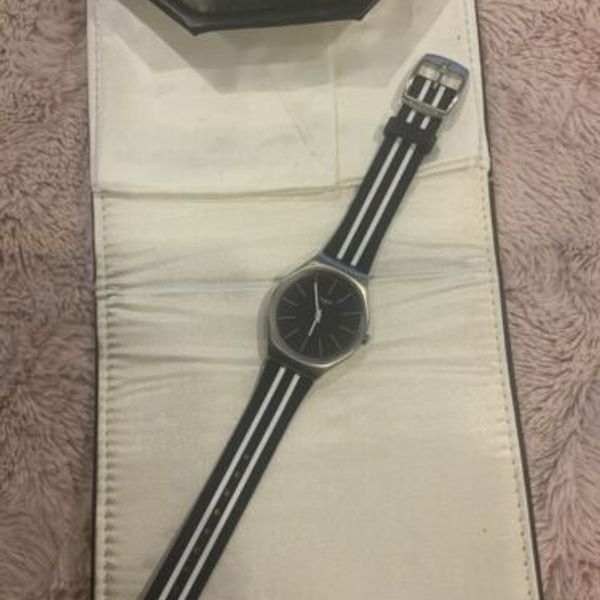 Swatch Watch Black White Vertical Stripes Frederick Meinen SKIN Irony ...