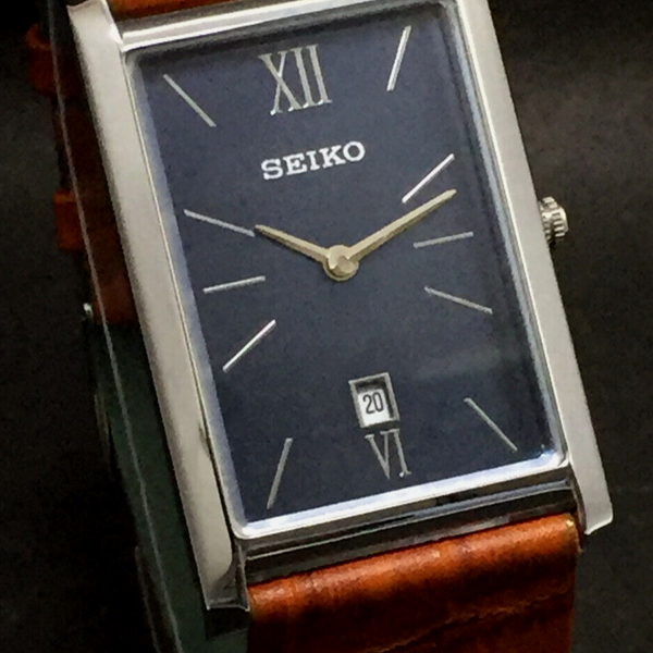 Seiko Slim Quartz Date Men's Wrist Watch Rectangle Japan Made Large ...