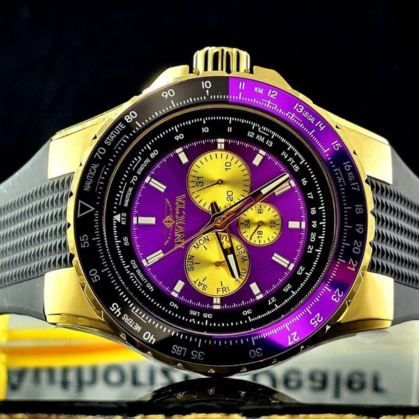 Invicta Men's Watch Aviator Chronograph Purple and Gold Tone Dial Strap ...