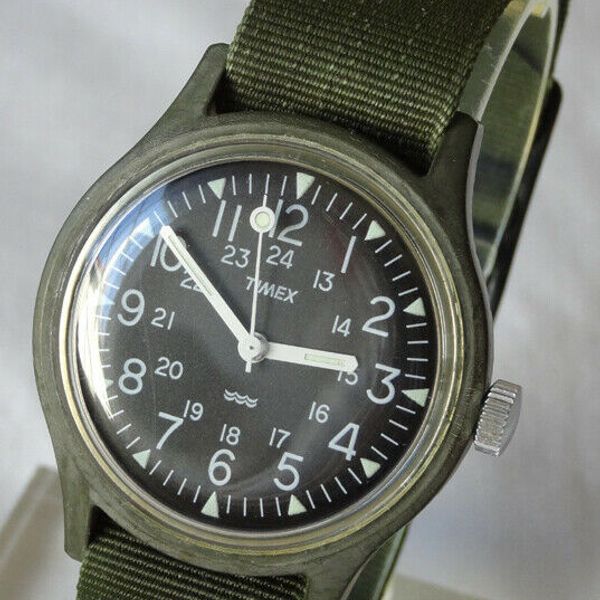 Vintage MENS Timex Military Camper Field Watch Green Band Mechanical ...