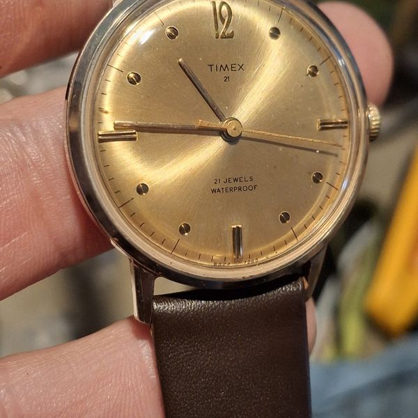Timex 21 Jewel Marlin 1965 Gold Tone Mens Vintage 1960s Mechanical ...