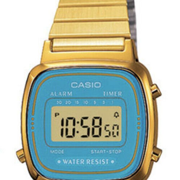 Casio Classic Ladies Blue Dial Gold Plated Digital Watch LA670WEGA-2D ...