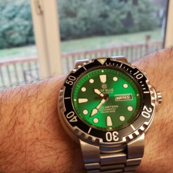 Deep Blue Pro Sun Diver 1K Automatic Green Dial 1000 Meters Watch HTF ...