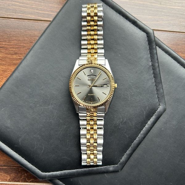 Seiko Quartz Diamond Gold Silver Two Tone Day Date 36mm Jubilee Mens Dress Watch | WatchCharts ...
