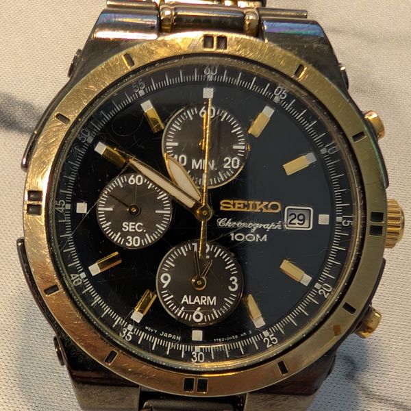 Seiko 7T62-0FY0 Black Steel Men's 100m Chronograph Quartz Watch w/ Date ...