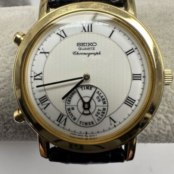 Seiko 8M25-8029 Dancing Hands Mens Watch New Battery 34MM 7.75" Leather ...