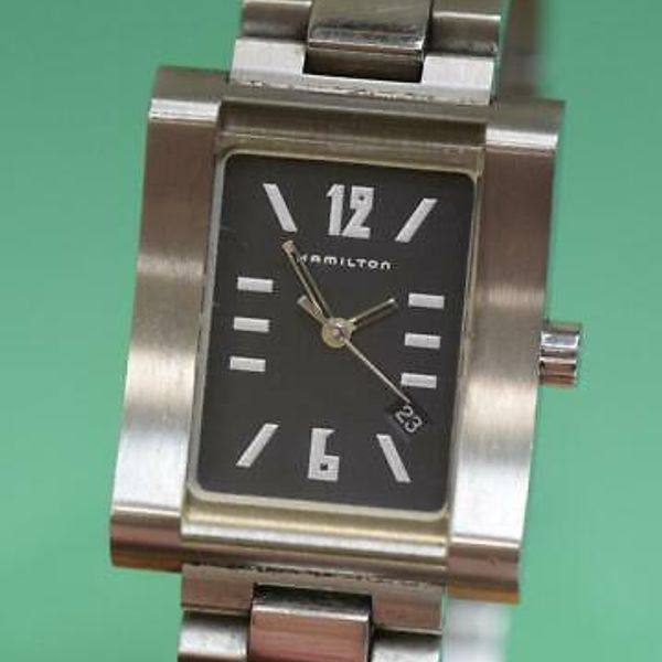 HAMILTON Mens Stainless Rectangle Quartz Watch 000032 w/ Date, ETA 956. ...