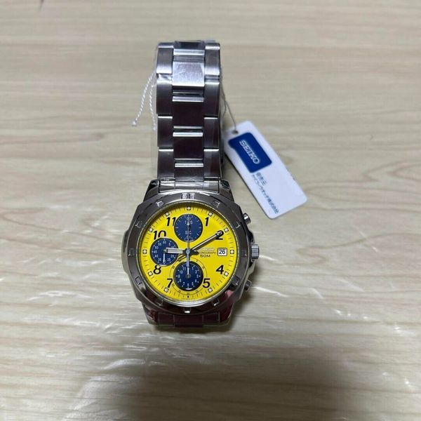 SEIKO SND409 Men's Chronograph Quartz Watch Yellow & Navy Dial ...