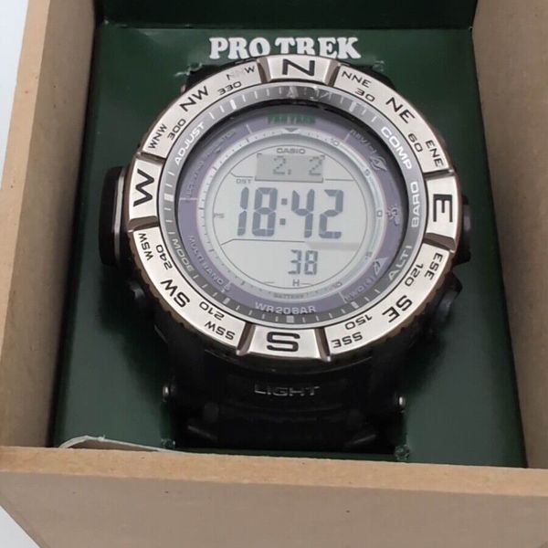 Casio Pro Trek Men's Tough Solar Atomic Black Resin Band 53mm Watch ...