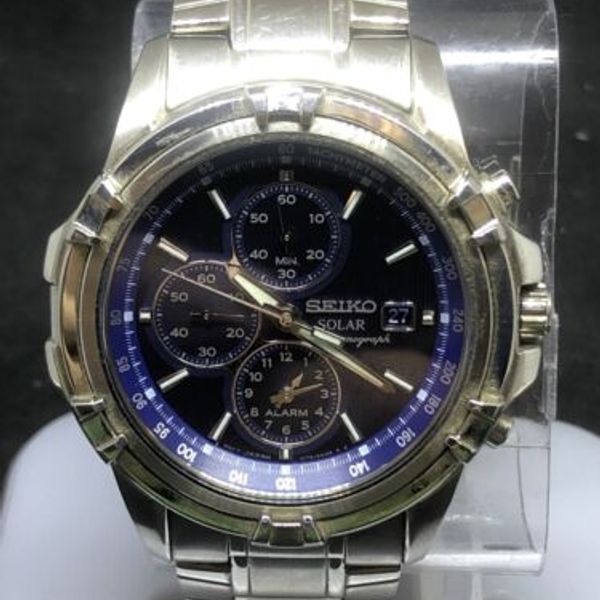 Seiko Solar SSC141 Mens Blue Dial Chronograph Bracelet Dress Watch #14 ...