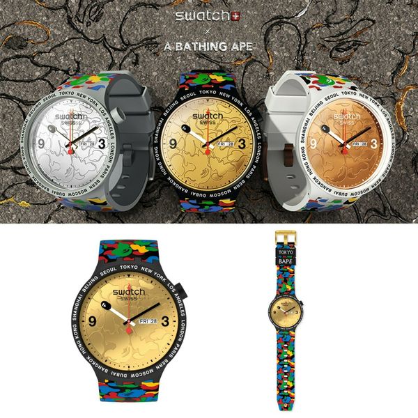 ** A BATHING APE BAPE x SWATCH BIG BOLD TOKYO BLACK MULTI CAMO EDITION ...