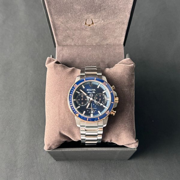 New-Bulova Marine Star 98B301 Blue Dial Chronograph 45mm Quartz Men's ...