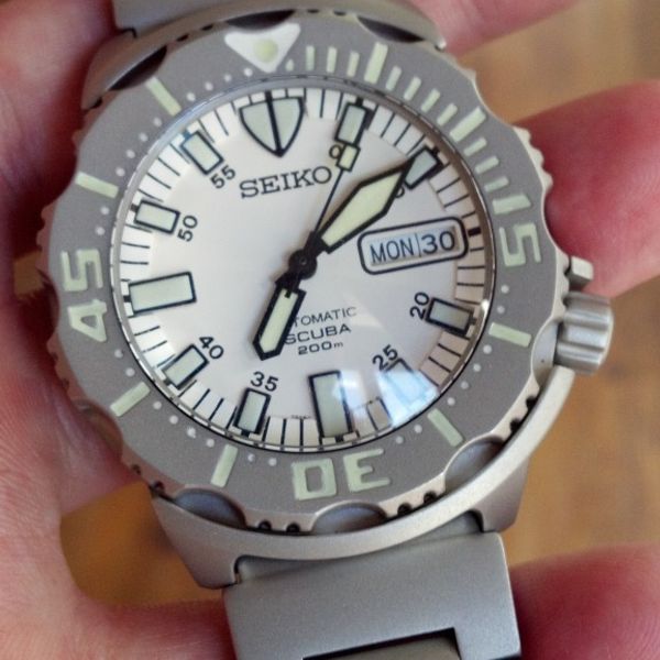 FS: Custom Seiko Monster with WHITE DIAL and beadblasted case/bracelet ...