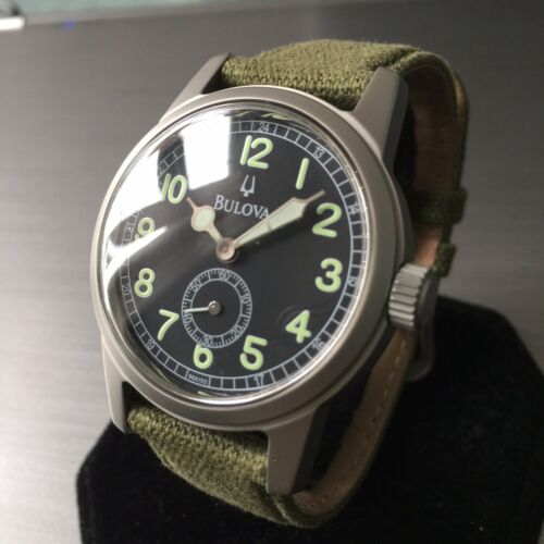 Mens Bulova Watch Re-issue Military Khaki NATO Vintage Style Genuine ...