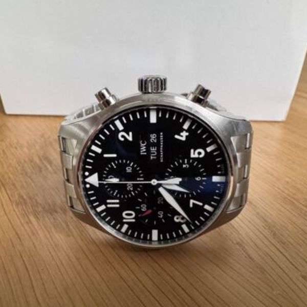 IWC Pilot Chronograph IW377710 43mm Black Arabic Dial Steel Automatic ...