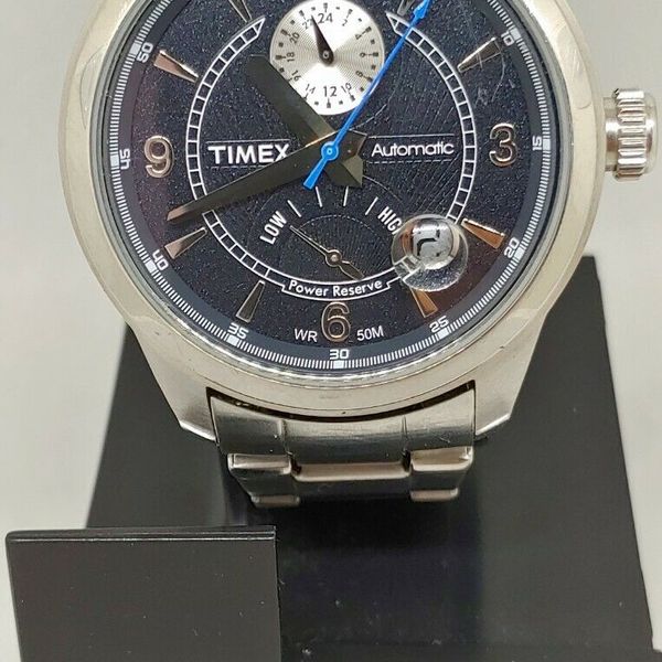 MEN'S TIMEX AUTOMATIC POWER RESERVE WATCH BLACK FACE - Blue second hand ...