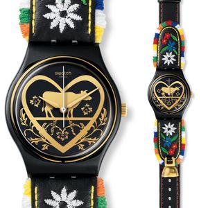 DIE GLOCKE! Swatch COW BELL Embroidered Flowers Leather Band Swatch ...