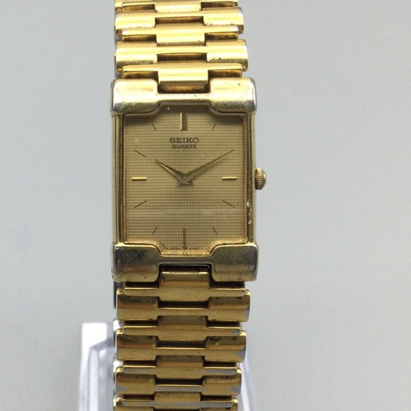 Vintage Seiko Watch Women 20mm Gold Tone 2P20-5E79 Rectangle New ...