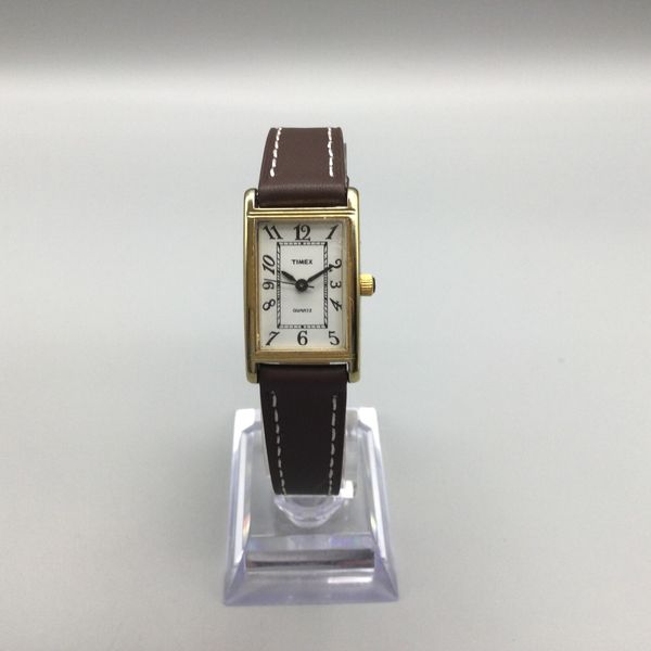 Timex Tank Watch Women 18mm Gold Tone Brown Leather Band New Battery ...