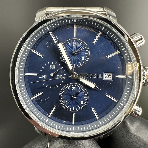 Authentic Fossil Rhett BQ2846 Chronograph Menâ s Watch Silver/Blue Dial ...