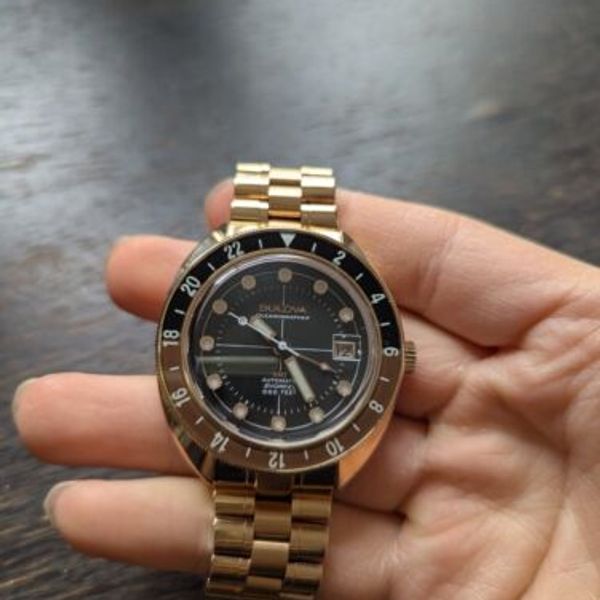 Bulova Oceanographer 41mm GMT 97B215 Automatic Dive Watch Rose Gold ...