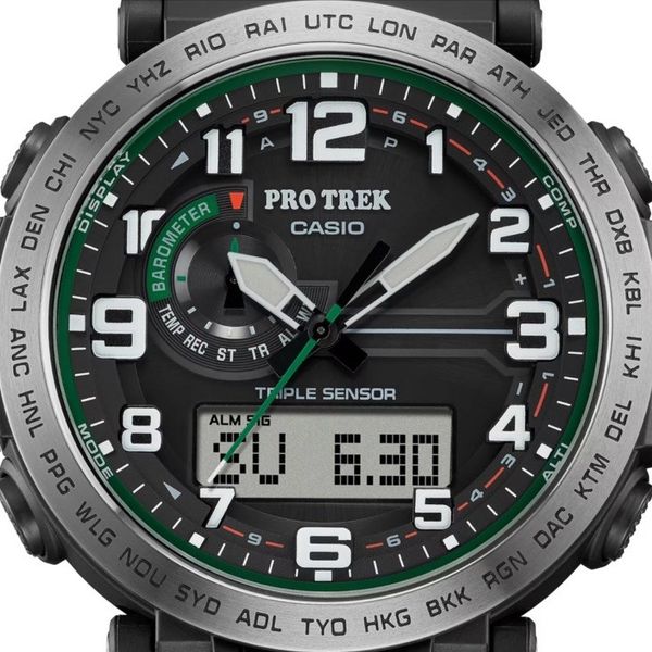 Casio Men's Pro Trek Triple Sensor Solar Black Resin Strap Watch ...