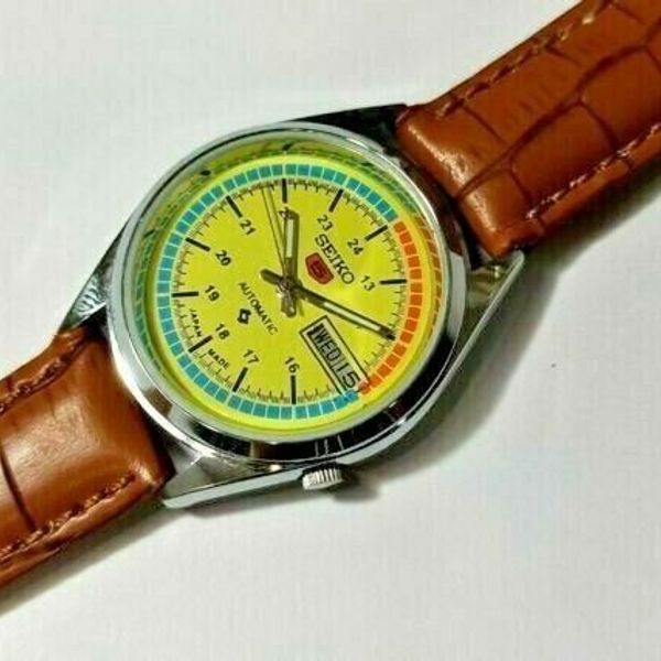Vintage Seiko 5 Automatic Yellow Dial Day-Date Stanislas Steel Men's Wrist Watch | WatchCharts ...