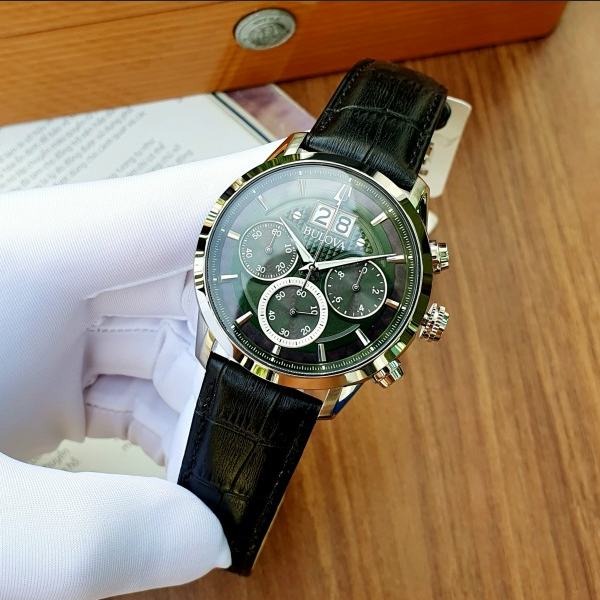 Bulova Sutton Green Dial Black Band Chronograph Men's Watch 96B310 ...