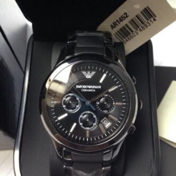Emporio Armani AR1452 Men's Ceramica Quartz Chronograph Black Dial ...