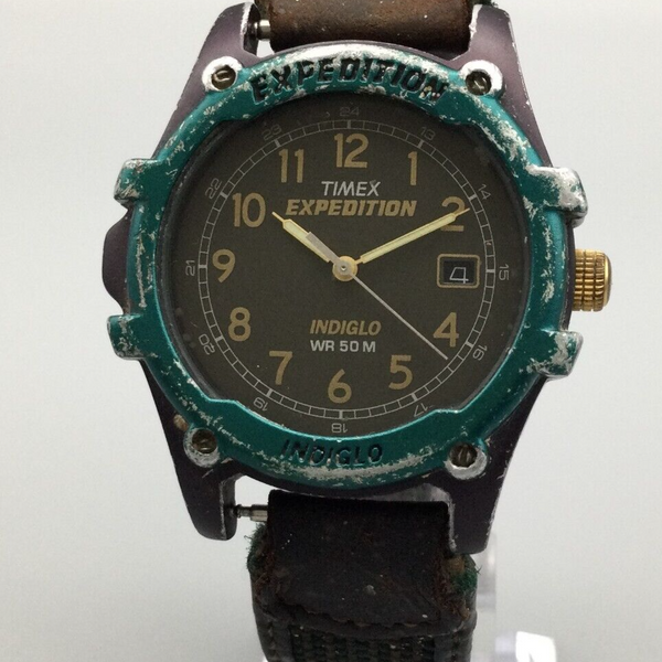 Vintage Timex Expedition Watch Men Green Brown Date 50M Indiglo New Battery 1996 | WatchCharts ...