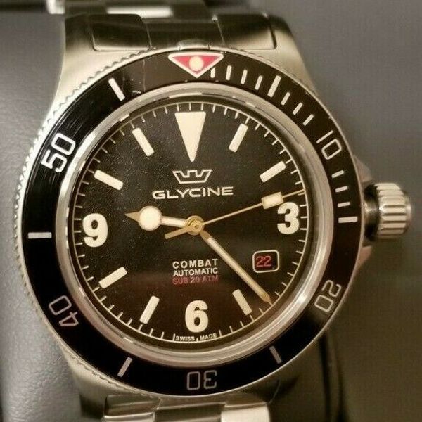 Glycine GL0261 Combat SUB Automatic Vintage Black Dial Men's Dive Watch ...