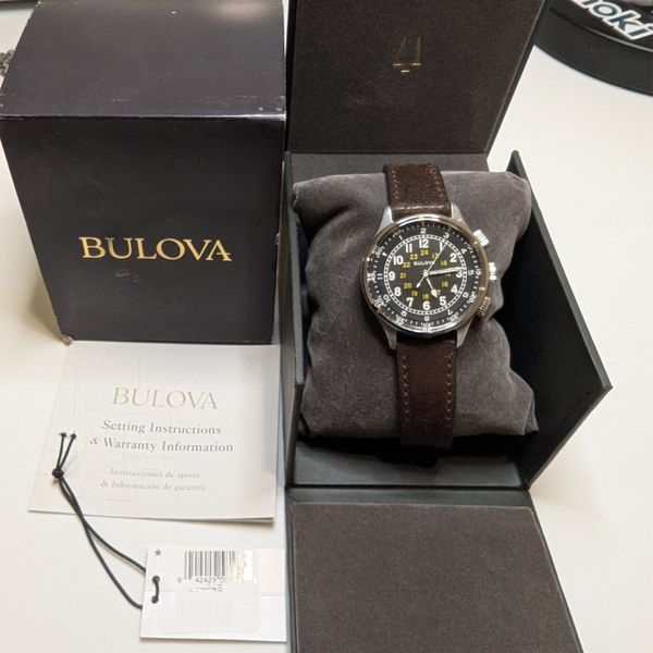 Bulova A-15 Pilot Automatic Black Dial Brown Leather Men's Watch 96A245 ...