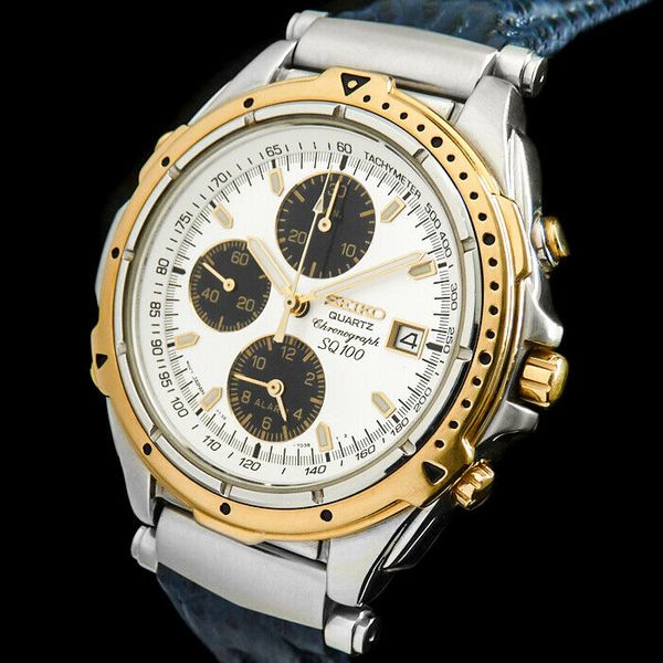 SEIKO SQ100 PILOT ALARM CHRONOGRAPH Kal.7T32 TACHYMETER DATE BICOLOR ...